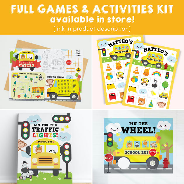Wheels on the Bus Pin the Wheel Party Game Printable | Pigsy Party ...