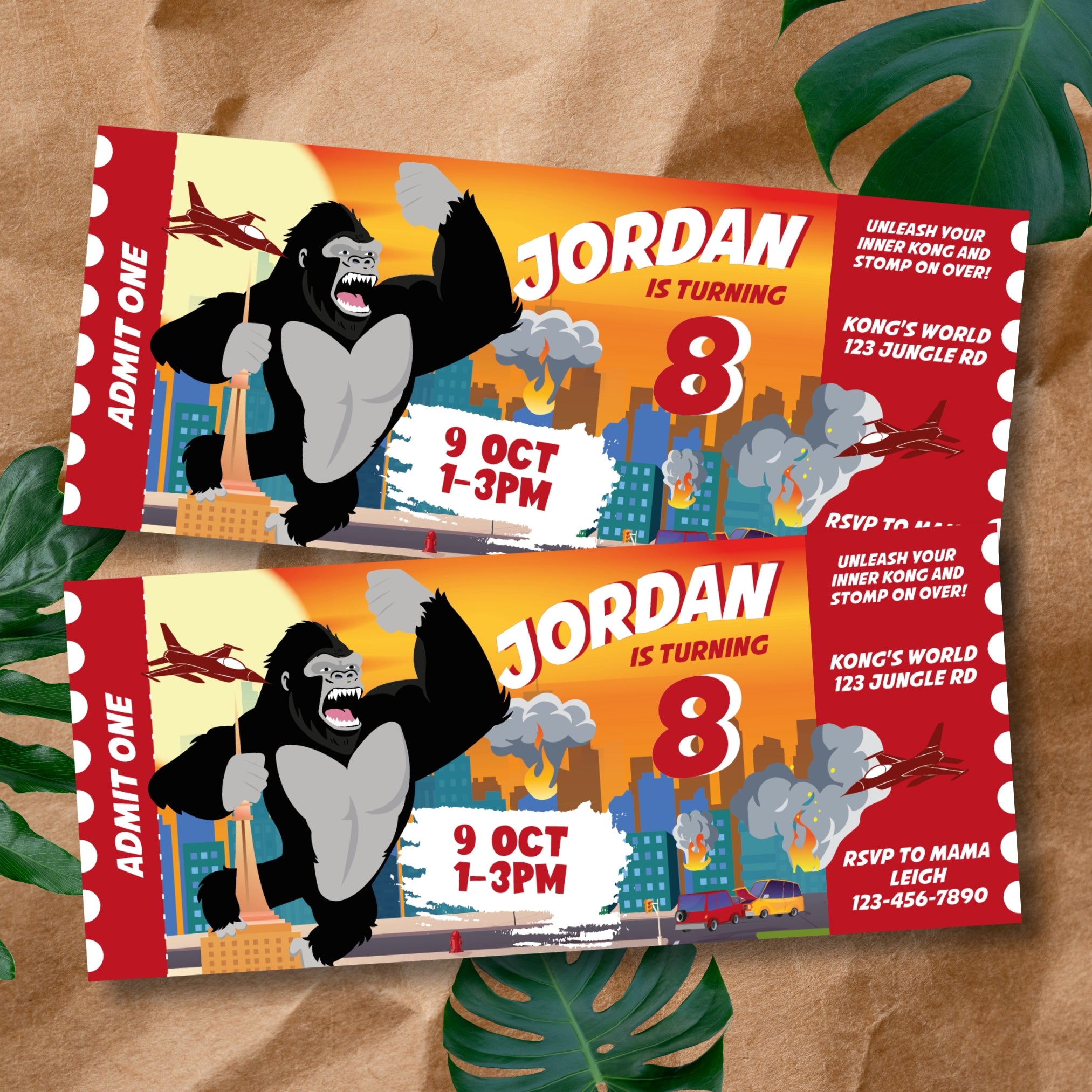 King Kong Party Invitation Ticket | Gorilla Birthday Invite Printable ...