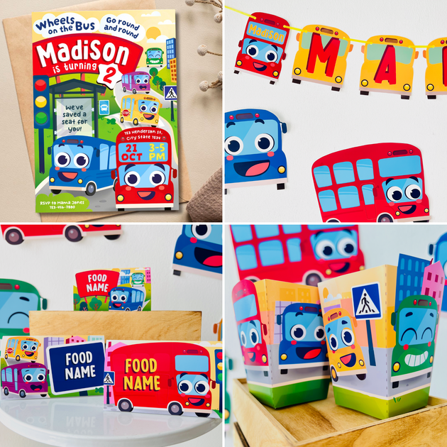 Wheels on the Bus Go Round Party Decorations Printable Kit | Pigsy ...