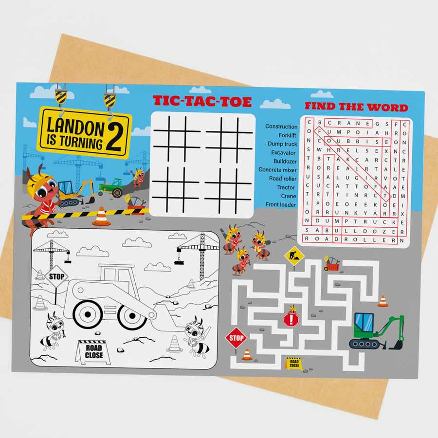 Construction Activity Placemat | Pigsy Party Decoration – PigsyParty
