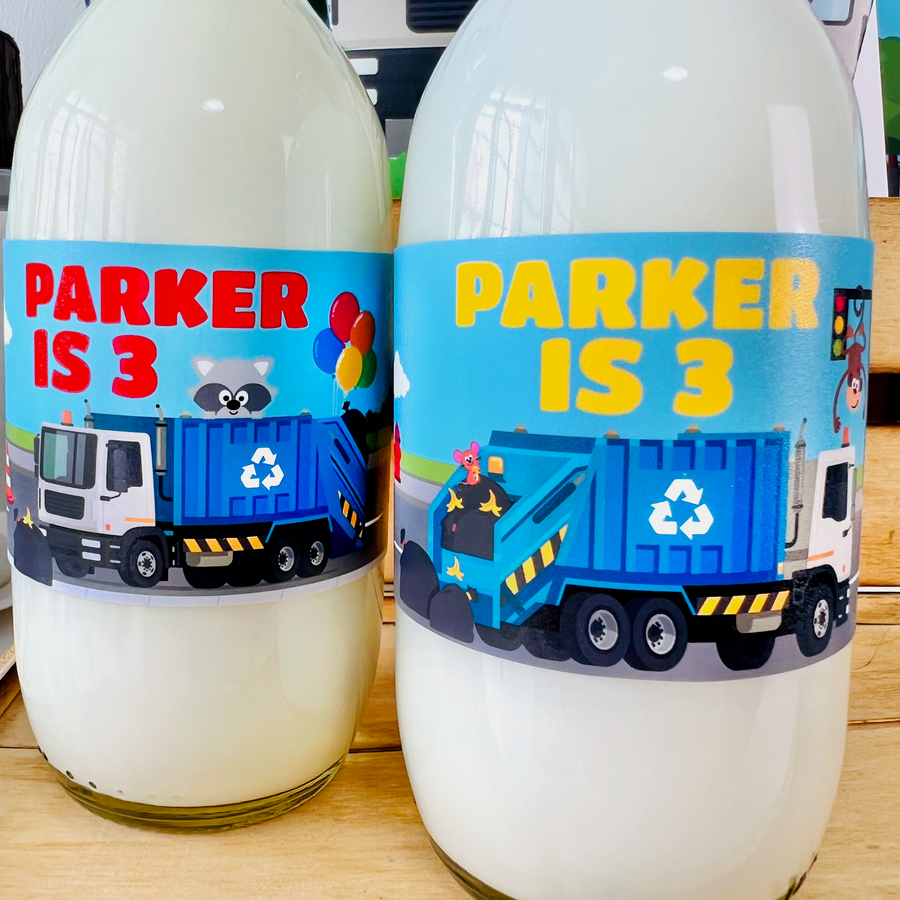 Blue Garbage Truck Bottle Wrappers – PigsyParty