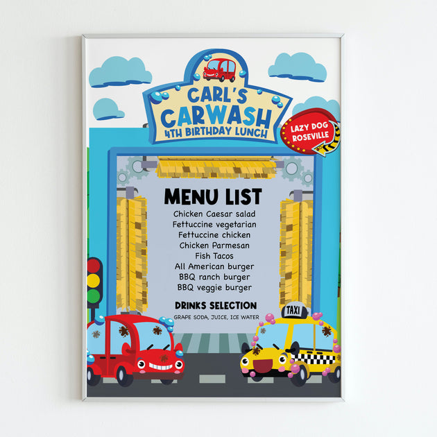 Car Wash Party Food Menu Printable | Pigsy Party – PigsyParty