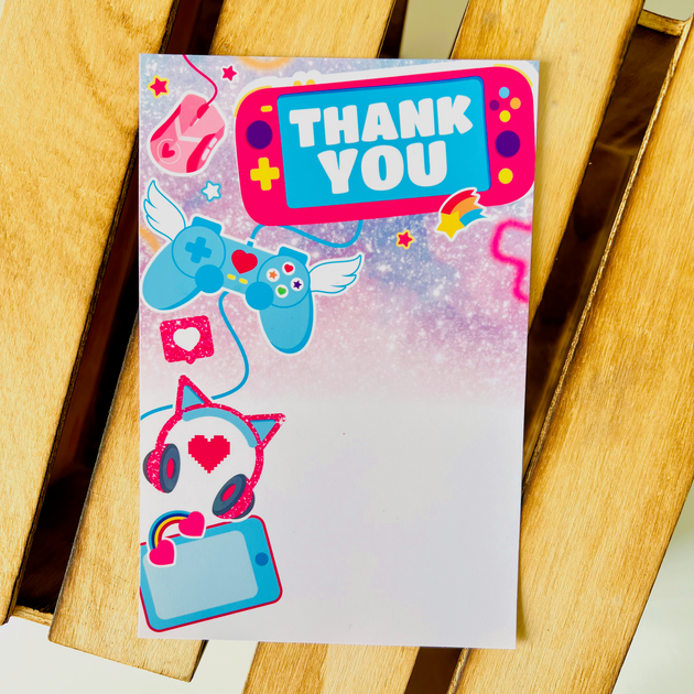 Gamer Girl Party Thank You Card Printable | Pigsy Party – PigsyParty