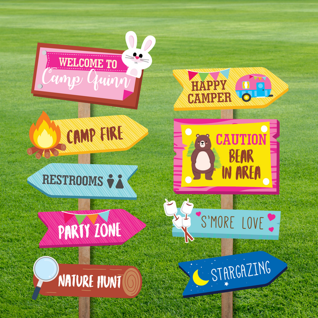 Glamping Party Direction Signs Printable Pack | Pigsy Party – PigsyParty
