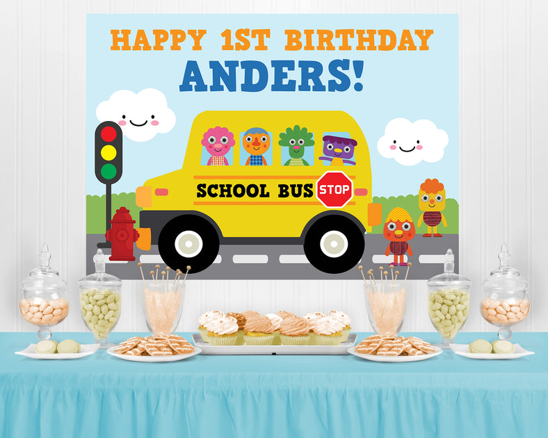 Noodle and Pals Wheels on the Bus Birthday Backdrop Printable | Pigsy ...