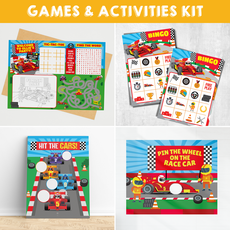 Racing Car Games & Activities Kit | Pigsy Party Decoration – PigsyParty