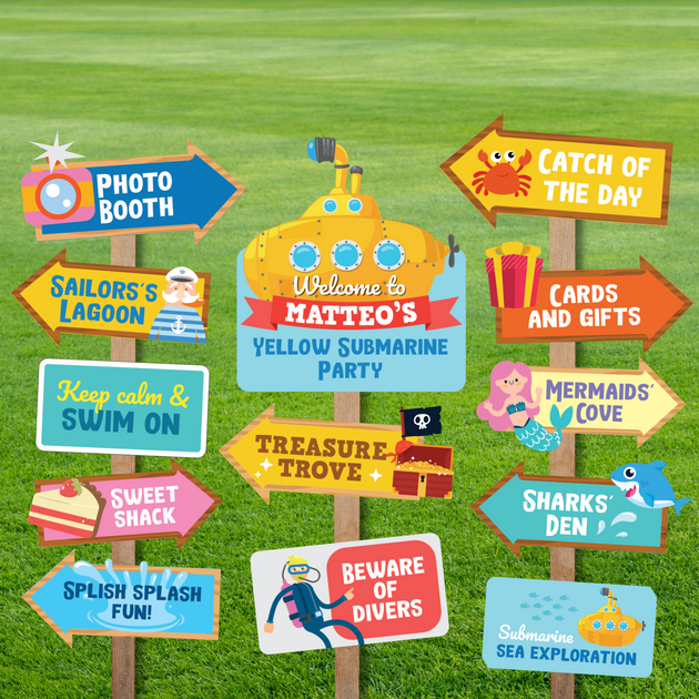 Yellow Submarine Party Direction Signs Printable Pack | Pigsy Party ...