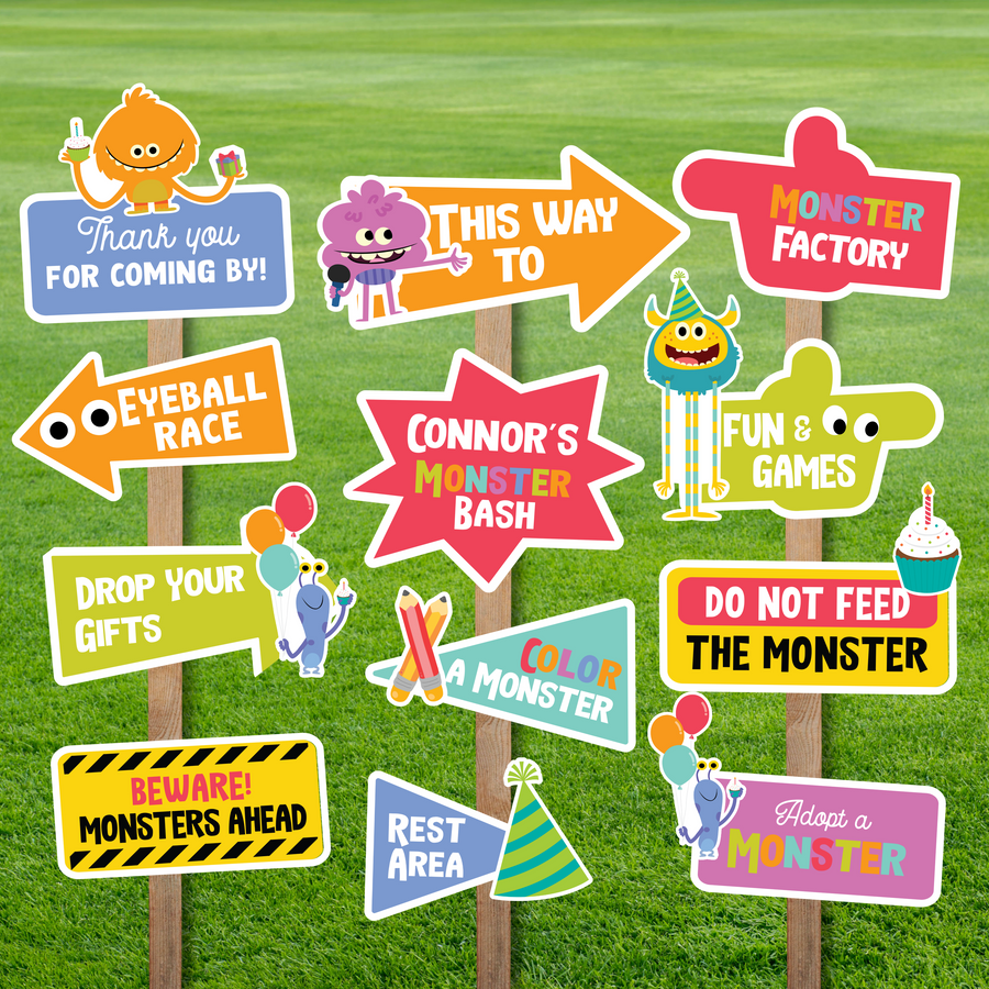 Super Simple Monsters Directional Signs | Pigsy Party Decoration ...