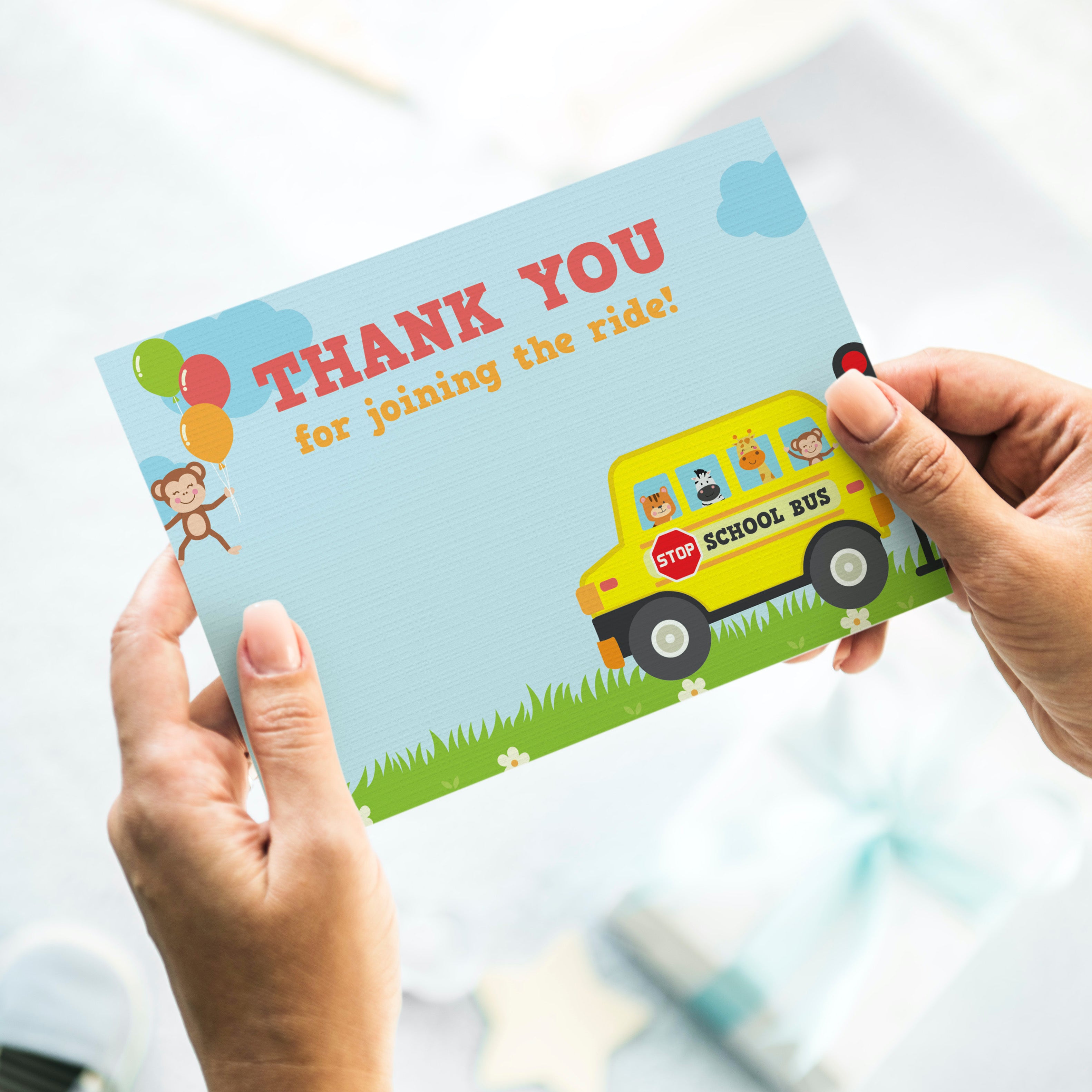 Wheels on the Bus Thank You Card | Pigsy Party Decoration – PigsyParty